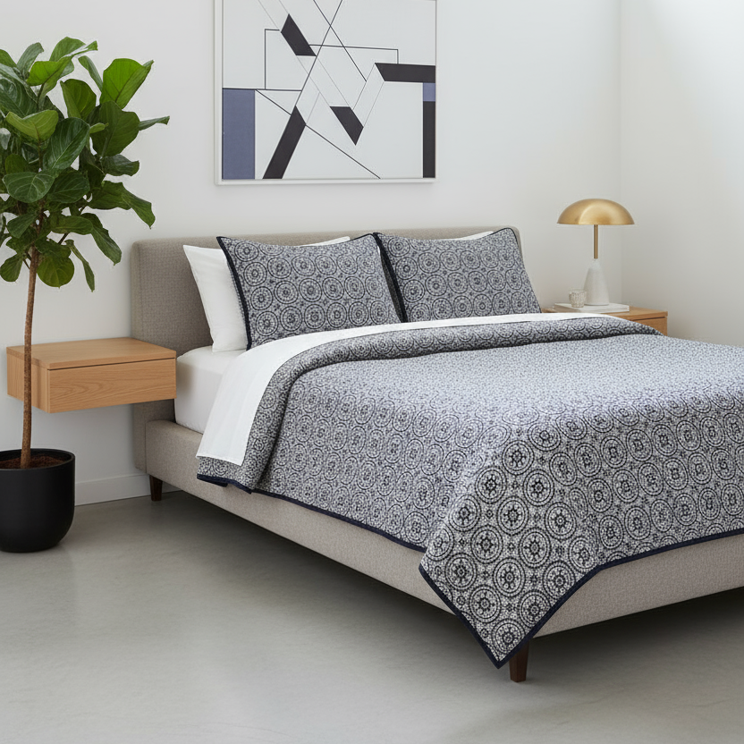 Blue Jay Handcrafted Reversible Quilt with Matching Sham Covers ...